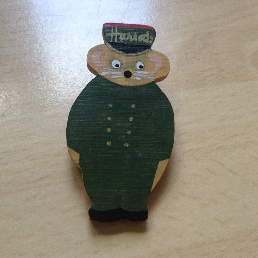 Vintage Wooden Harrods Mouse Badge Pin - Etsy