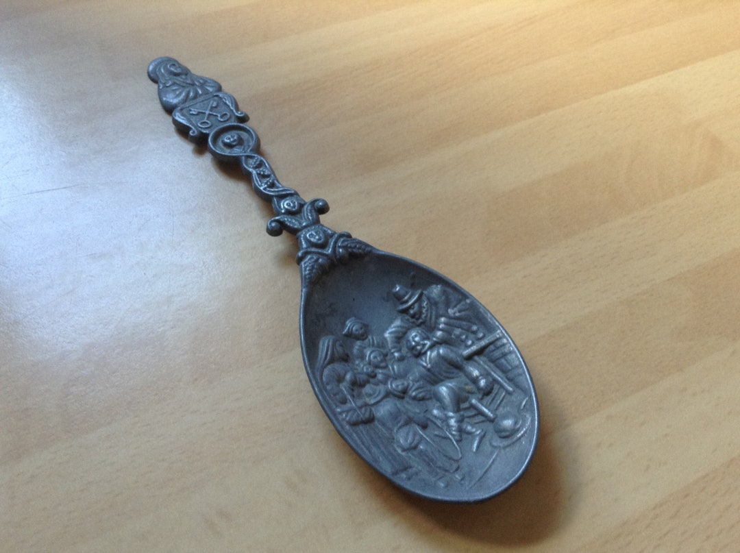 Vintage Embossed Pewter Spoon - Etsy