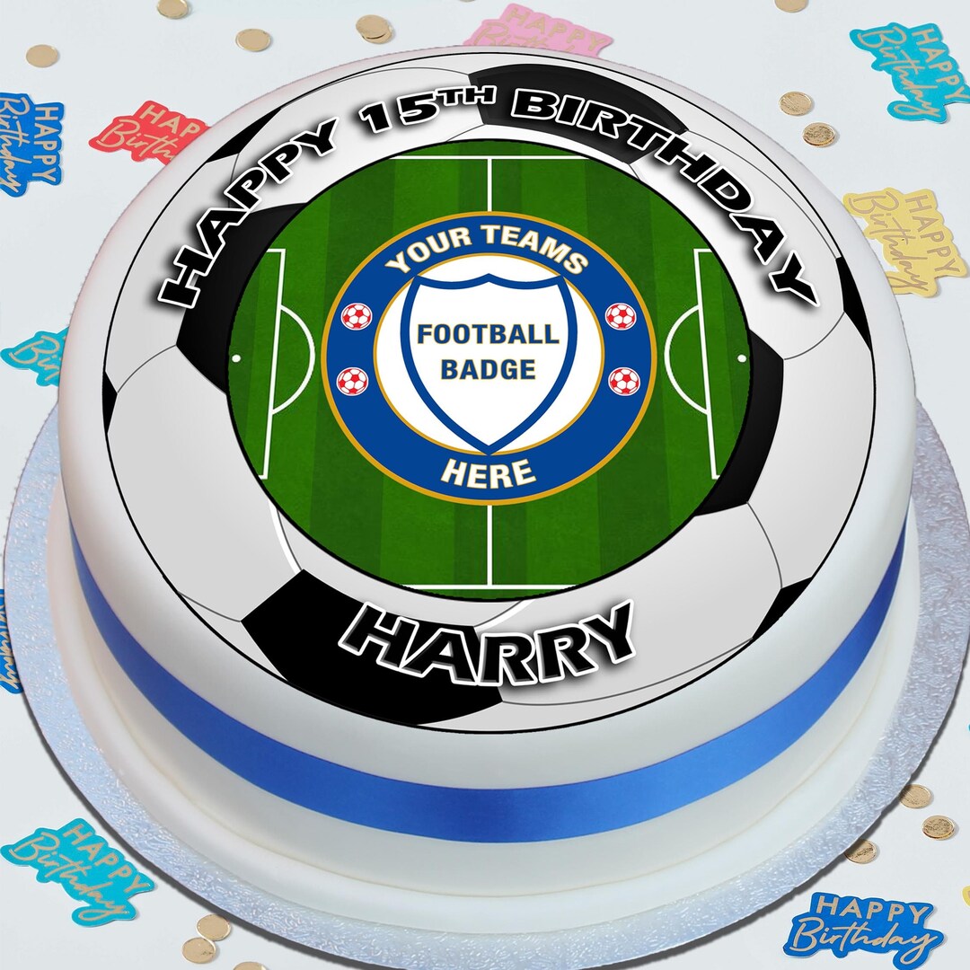 Football Badge Edible Icing Personalised Cake Topper Round - Etsy