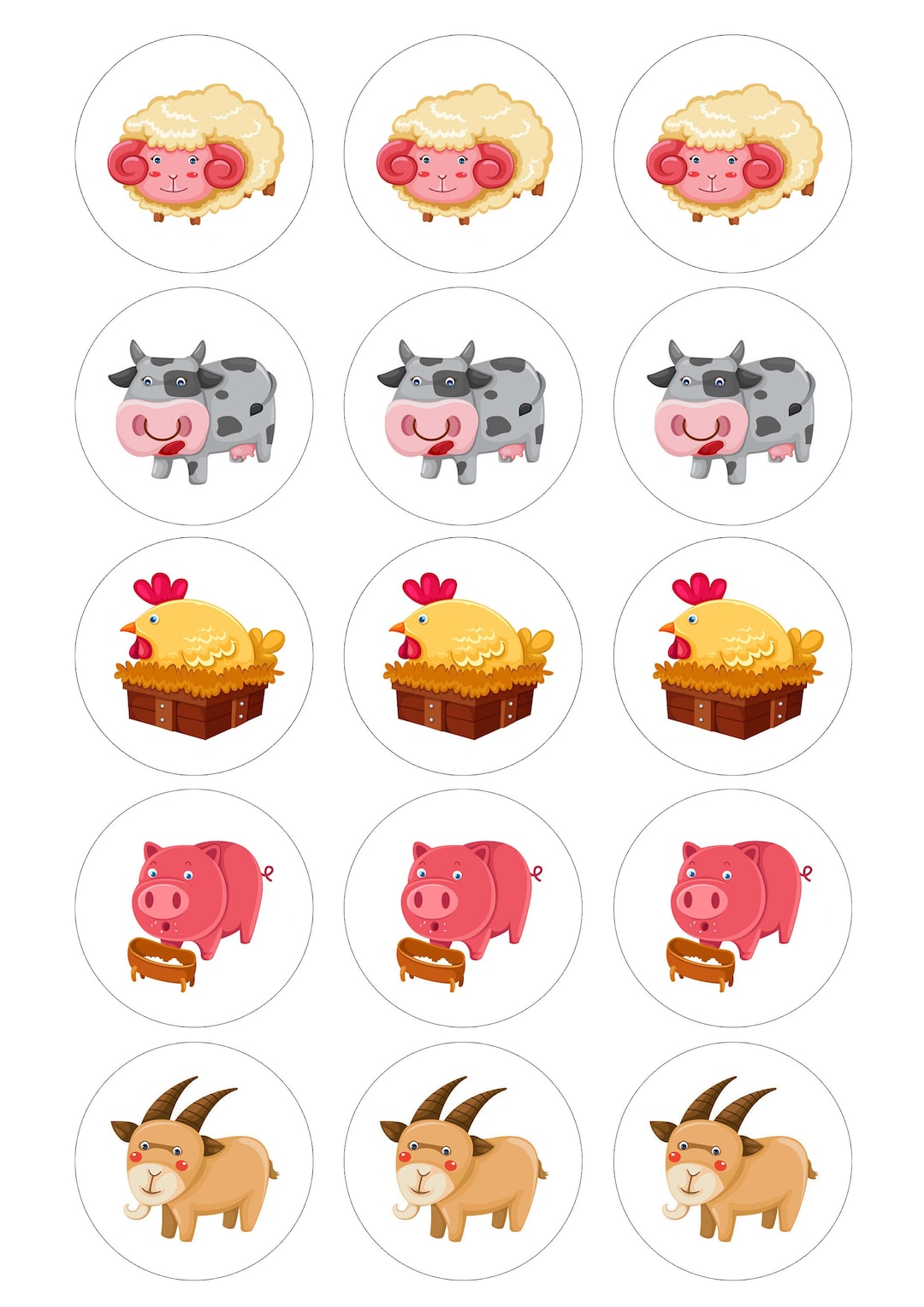 Farm Animals 2" Icing Cupcake Toppers 15 per Sheet Pre-cut - Etsy
