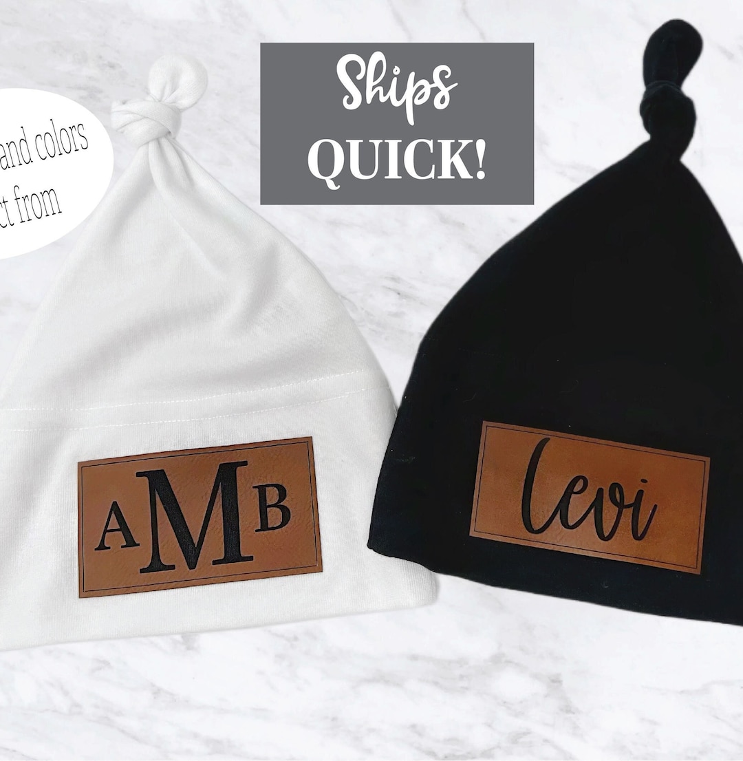 Baby Boy Newborn Hat With Name ,newborn Boy Hat With Leather Patch ...