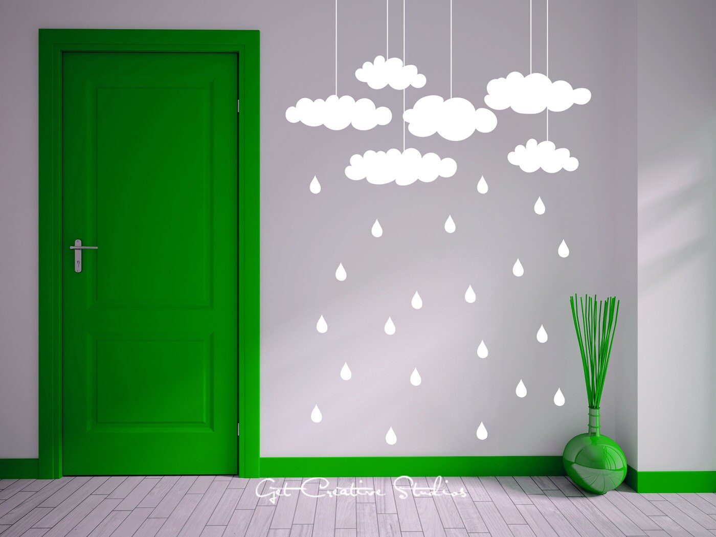 Clouds Decal Rain Storm Decal Hanging Cloud Decal Raindrops - Etsy