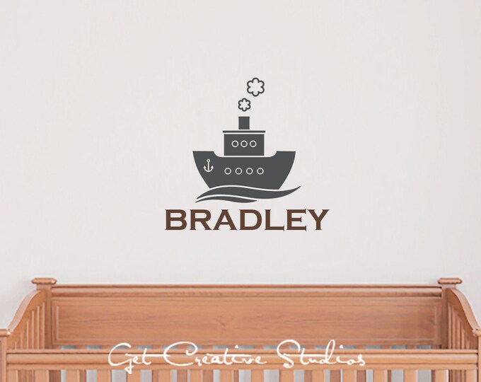 Tug Boat Decal Name Wall Decal Ocean Wall Art Boys Room Decor Ship ...