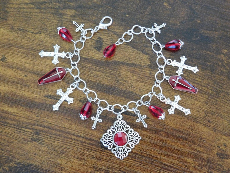 RED COFFIN VAMPIRE Bracelet | Gothic Coffin Bracelet | Dark Red Cross ...
