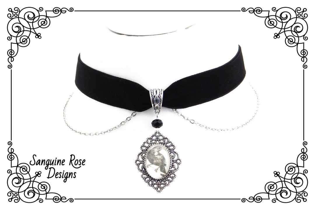 RAVEN CAMEO CHAIN Velvet Choker Necklace in Black | Gothic Pagan Wicca ...
