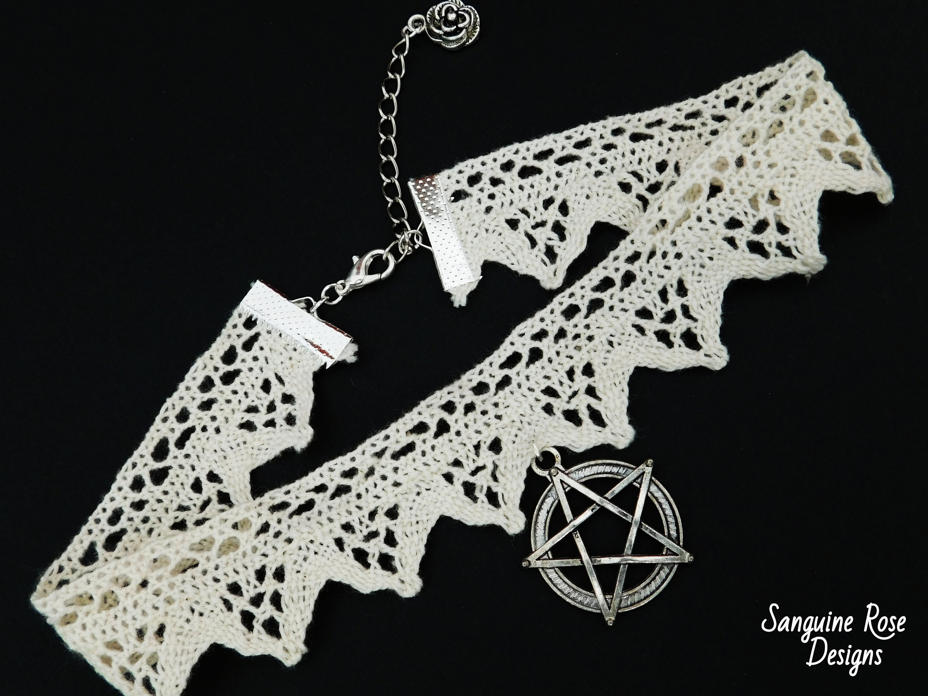 PENTAGRAM IVORY LACE Choker Necklace Pagan Choker Pentagram - Etsy ...
