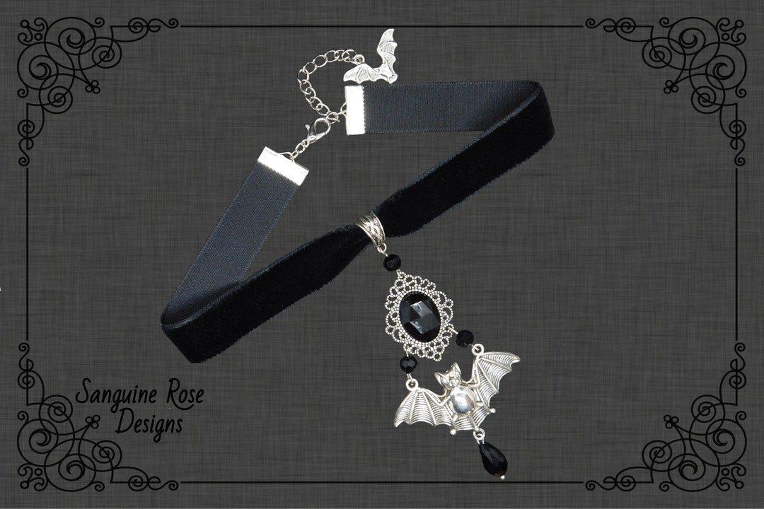 Bat Choker Necklace - Gothic Necklace - Vampire Beaded Collar ...