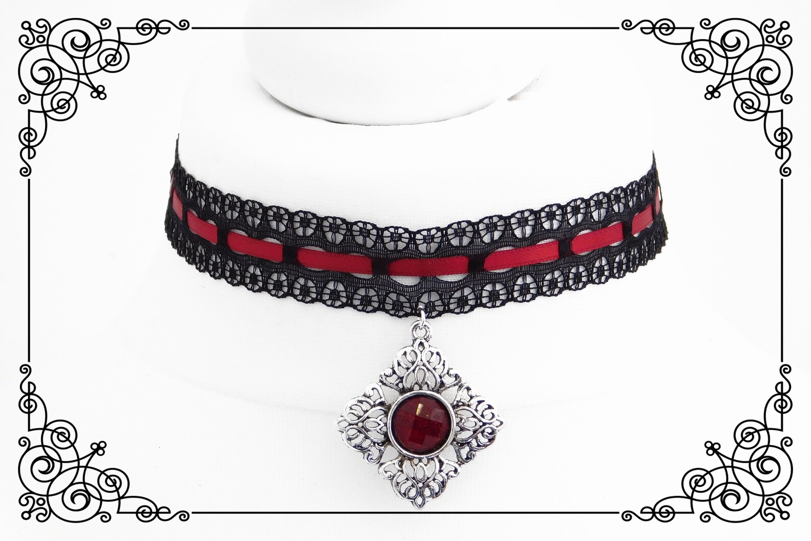 VICTORIAN GOTHIC PENDANT Choker Black and Red Lace Choker - Etsy UK