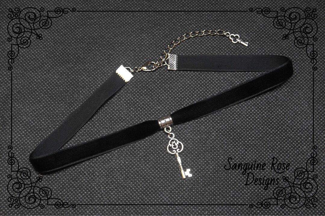 KEY BLACK VELVET Choker Necklace, Dainty Key Choker, Gothic Choker ...