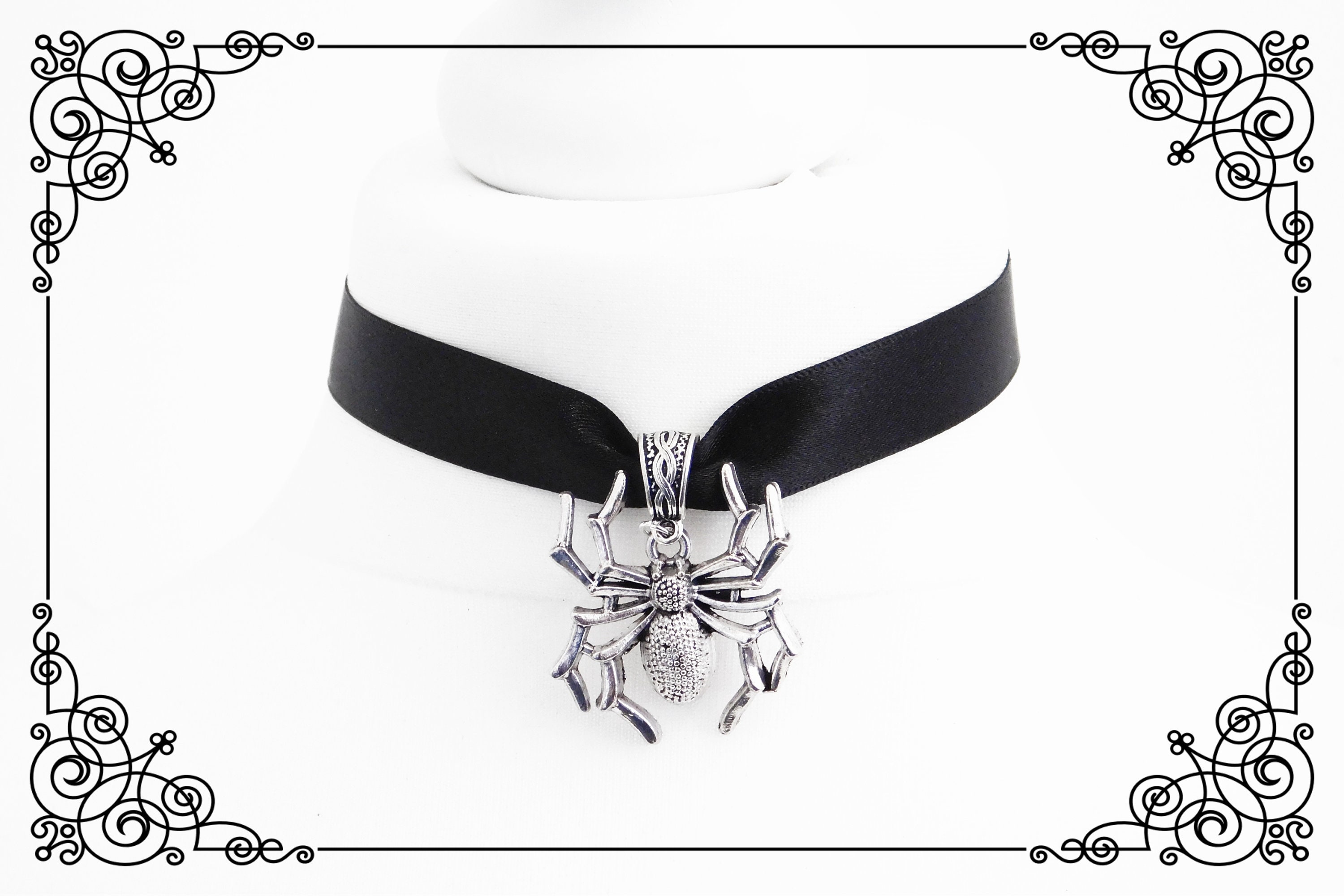 SPIDER CHOKER NECKLACE Black Satin Choker Spider Jewellery - Etsy UK