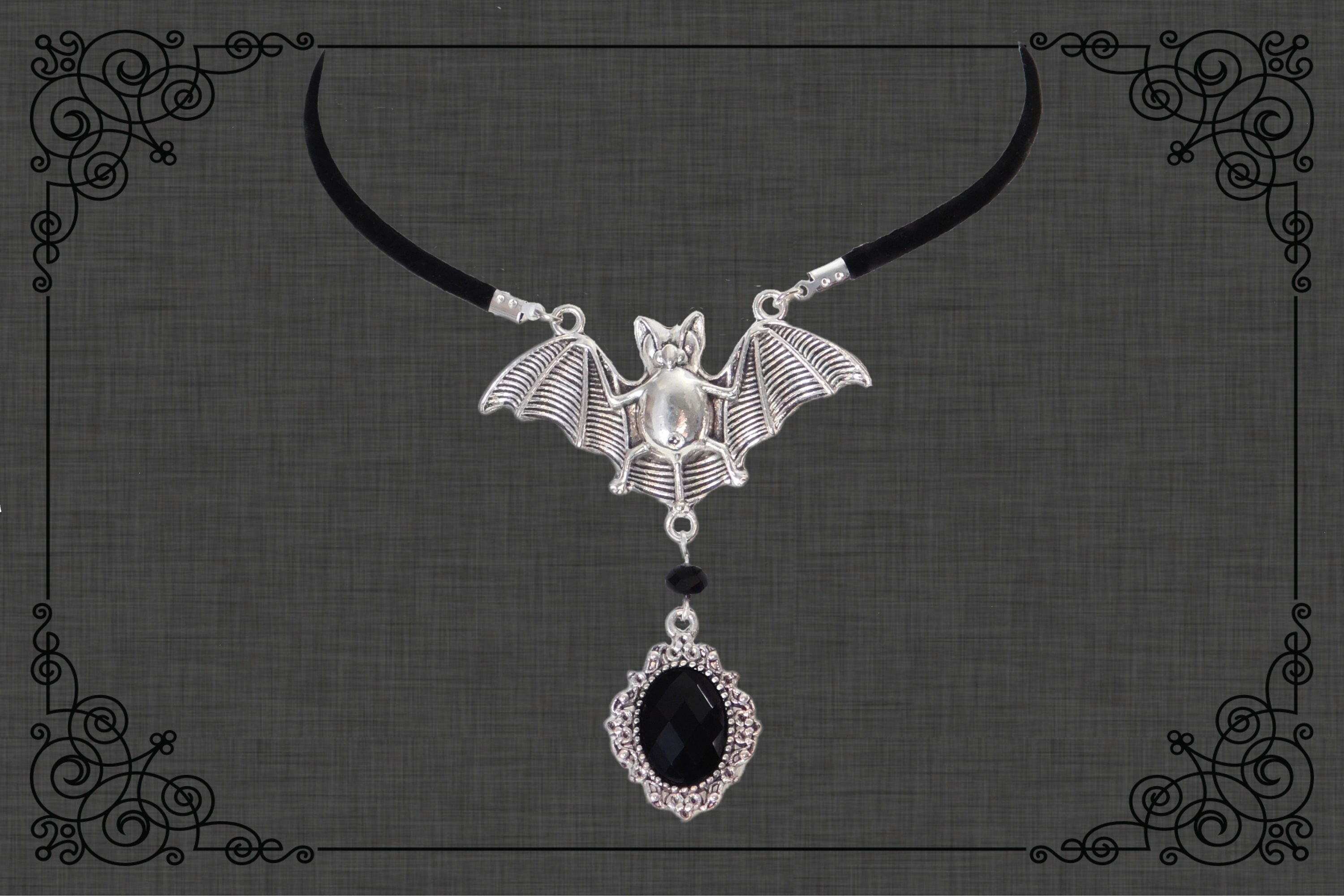 GOTHIC BAT CHOKER, Halloween Bat Necklace, Black Velvet Bat Pendant ...
