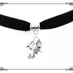 DRAGON CHARM CHOKER Necklace, Dainty Black Velvet Dragon Choker ...