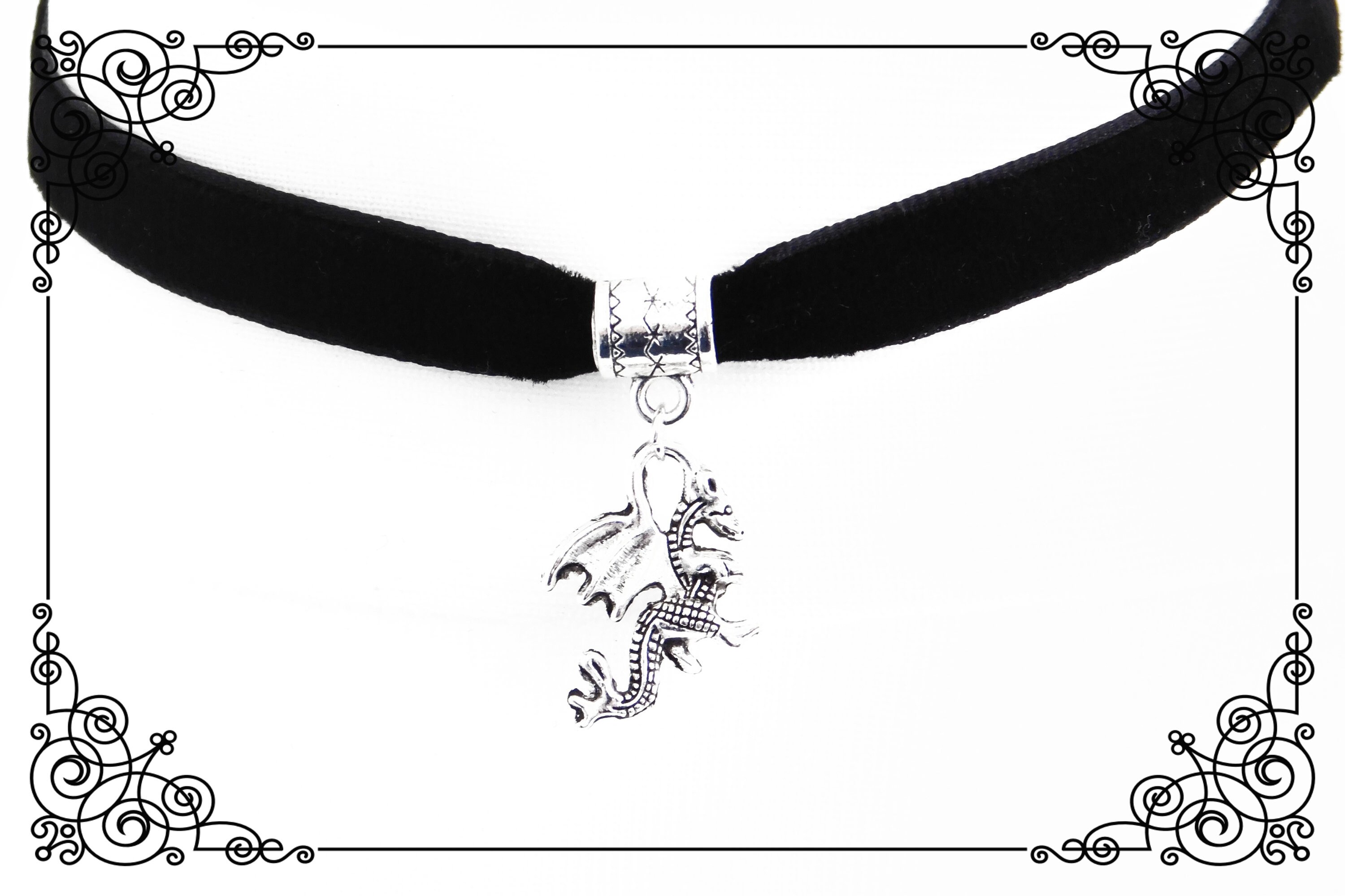 DRAGON CHARM CHOKER Necklace Dainty Black Velvet Dragon - Etsy UK
