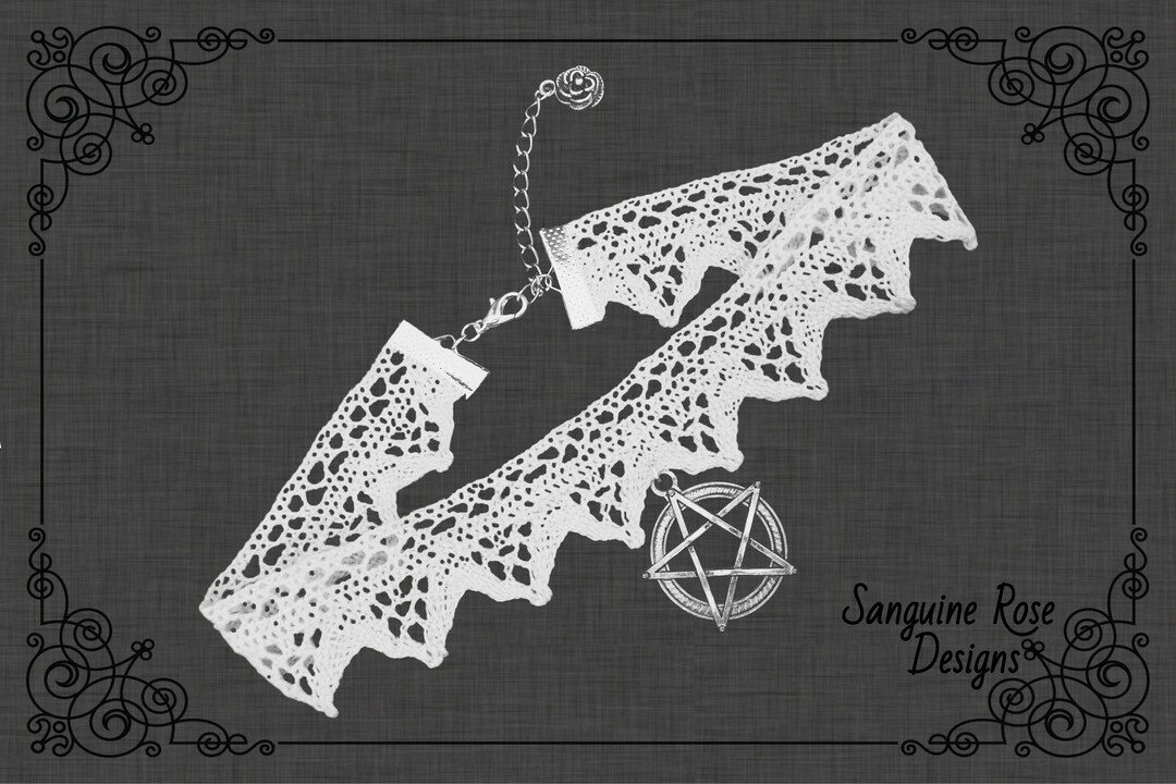 Pentagram Lace Choker, Ivory Crochet, Pagan Wicca Jewelry - Etsy
