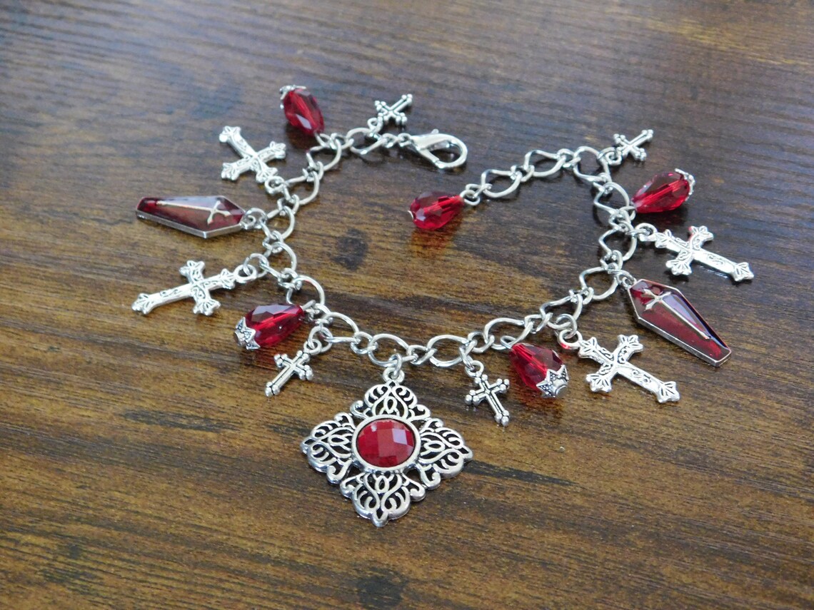 RED COFFIN VAMPIRE Bracelet | Gothic Coffin Bracelet | Dark Red Cross ...