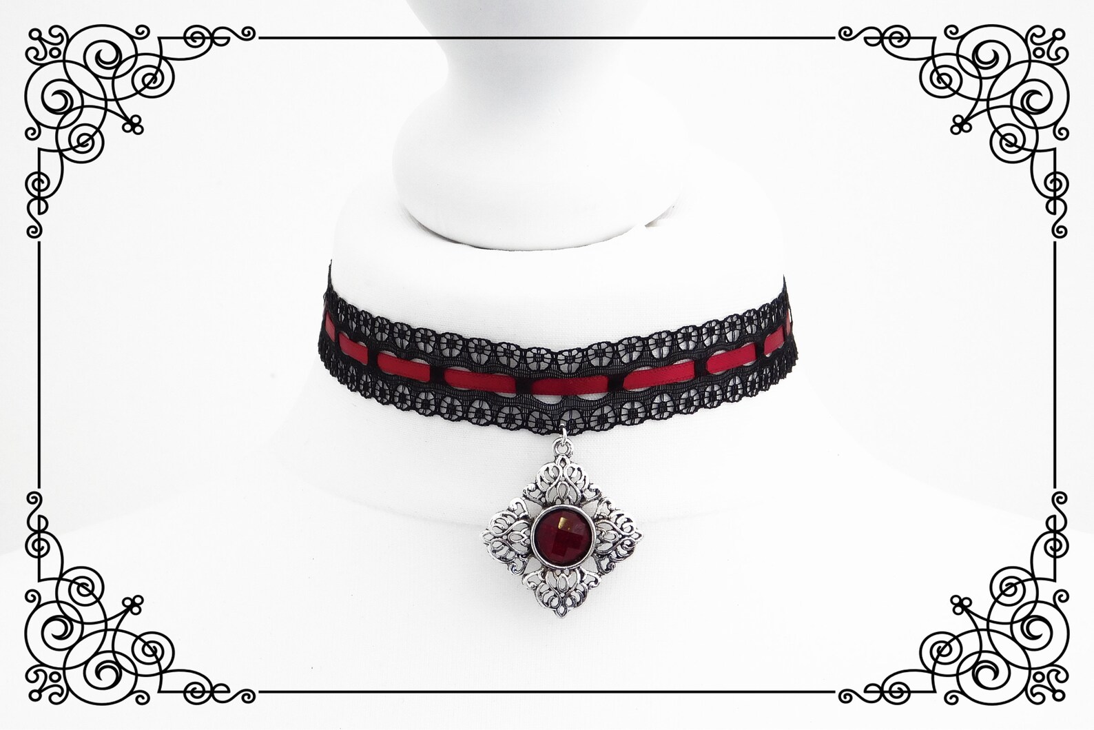 VICTORIAN GOTHIC PENDANT Choker Black and Red Lace Choker - Etsy UK
