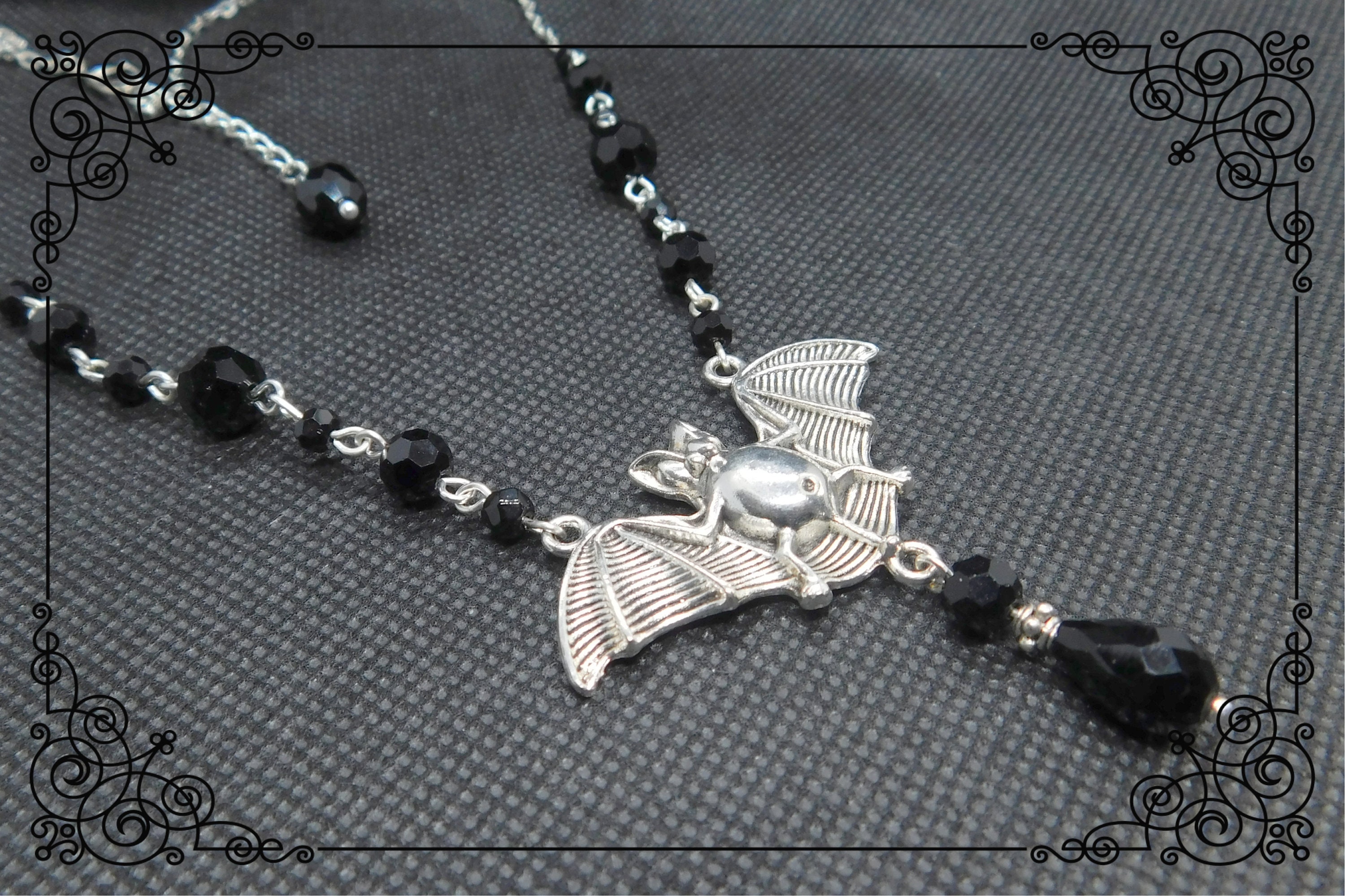 GOTHIC BAT BEADED Necklace Gothic Jewelry Black Beaded Bat | Etsy UK