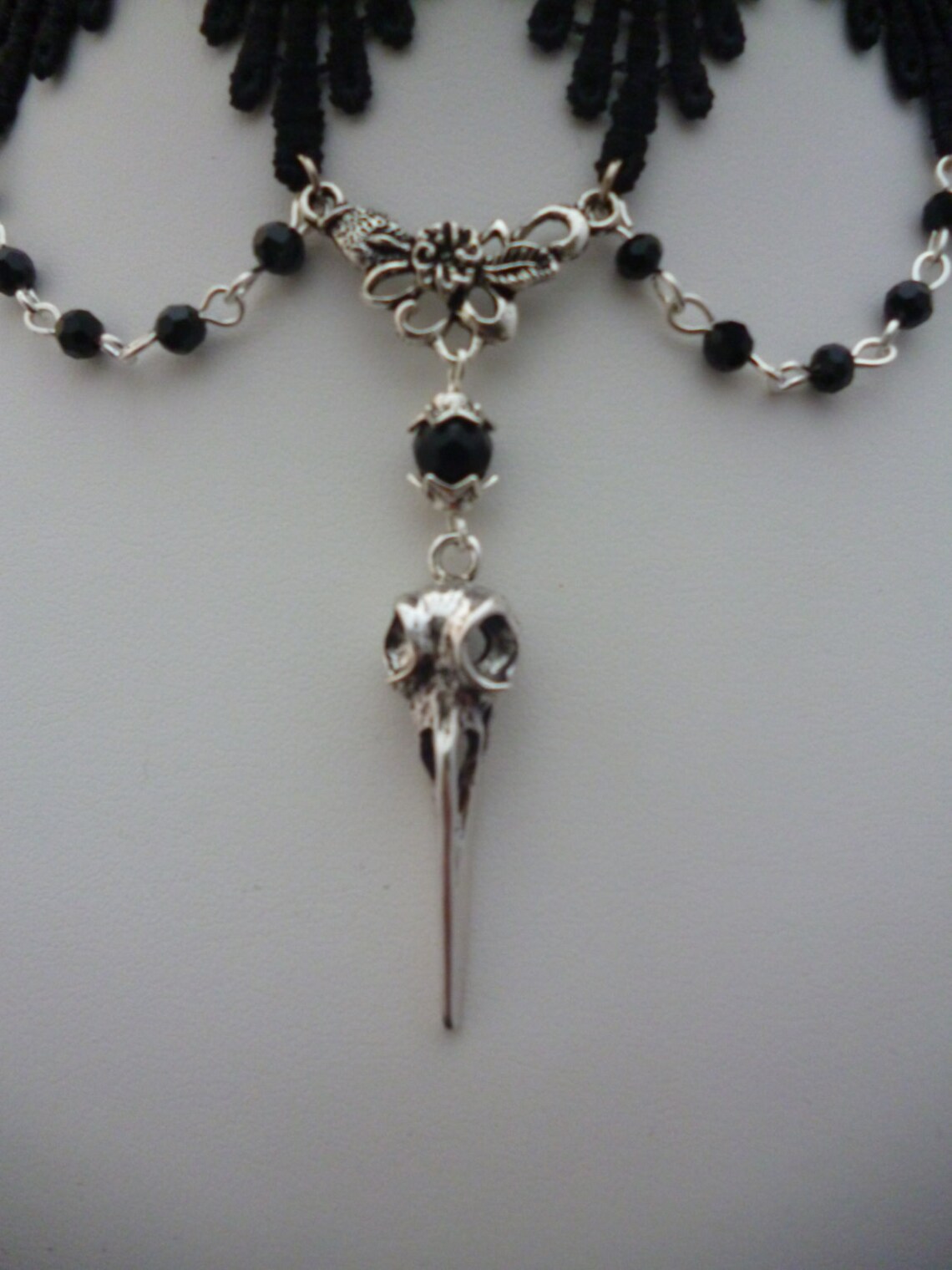 Black Guipure Lace Raven Skull Choker Necklace Gothic - Etsy