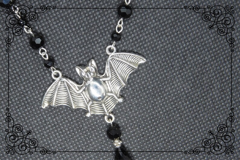 GOTHIC BAT BEADED Necklace, Gothic Jewelry, Black Beaded Bat Necklace ...