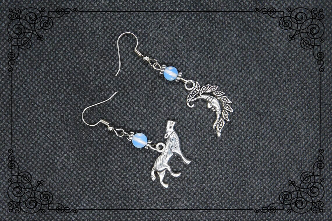 WOLF MOON EARRINGS, Moonstone Earrings, Gothic Earrings, Werewolf Moon ...