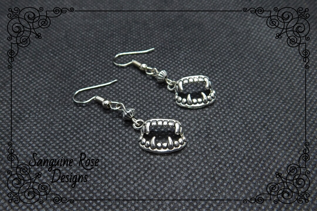 VAMPIRE VANG TEETH Gothic Earrings, Clip on or Pierced Vampire Dangle ...