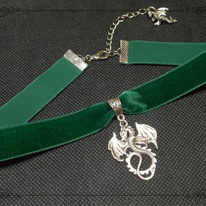 Dragon Choker Necklace - Green Velvet Dragon Choker - Gothic Dragon ...