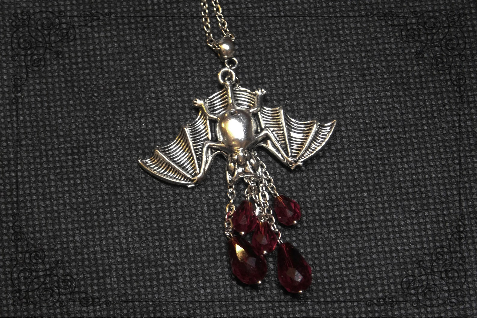 VAMPIRE BLOOD BAT Necklace, Blood Drop Bat Pendant, Silver Bat Pendant ...