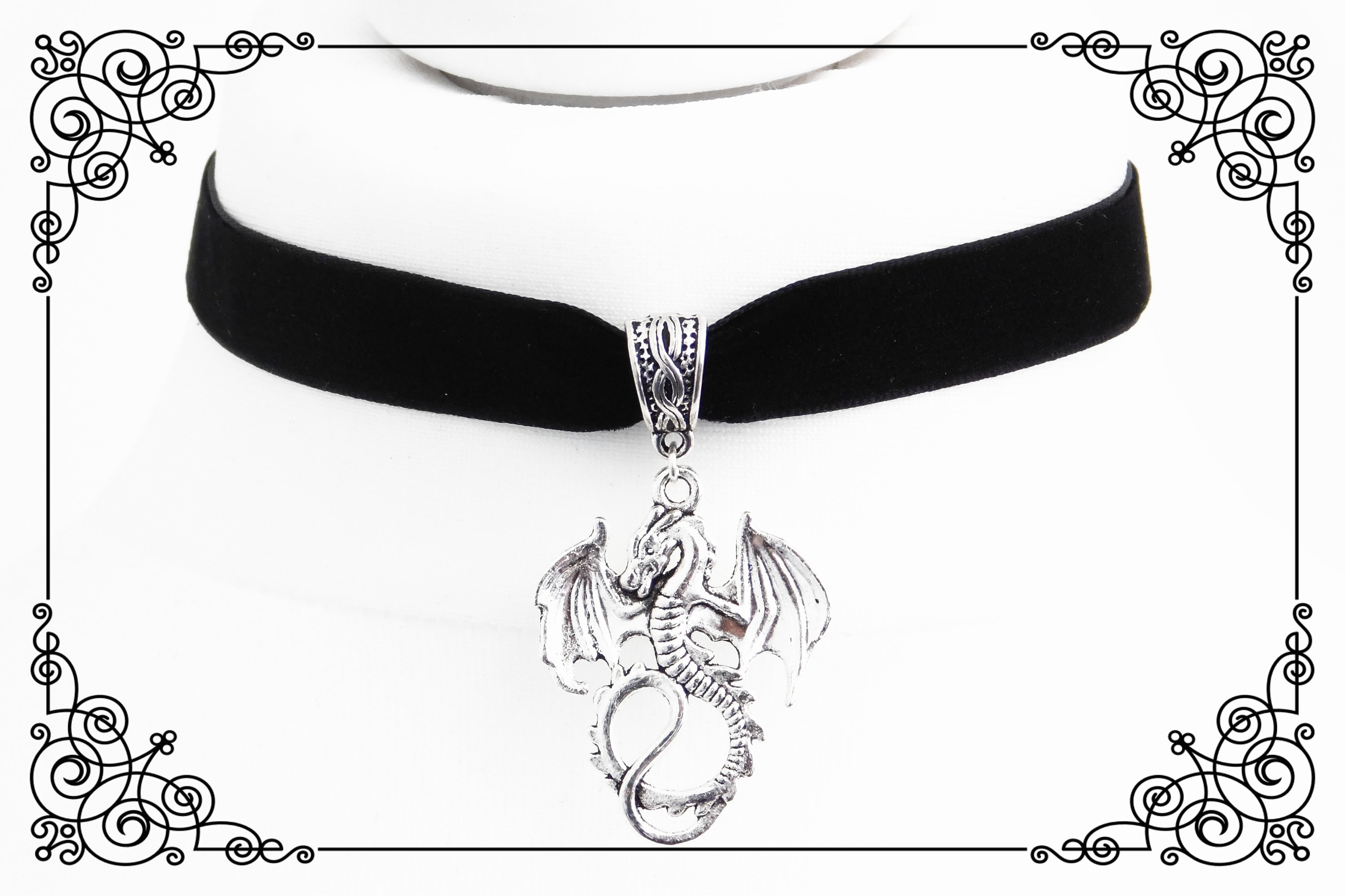 Dragon Choker Necklace Black Velvet Choker Collar Gothic - Etsy Polska