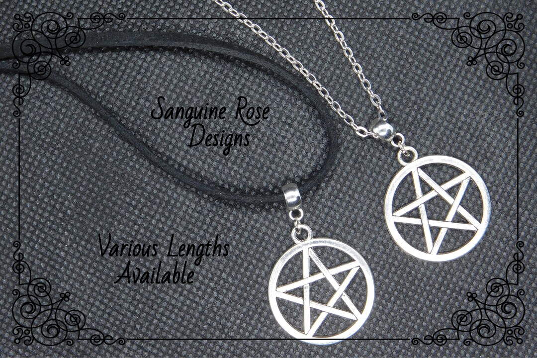 PENTAGRAM PENTACLE NECKLACE, Pagan Wicca Pentagram Pendant, Black ...