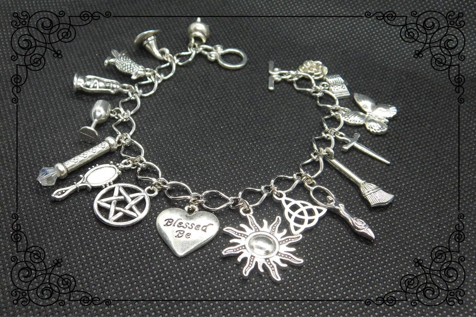 SILVER PAGAN CHARM Bracelet Blessed Be Cauldron Grimoire - Etsy