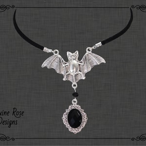 GOTHIC BAT CHOKER, Halloween Bat Necklace, Black Velvet Bat Pendant ...