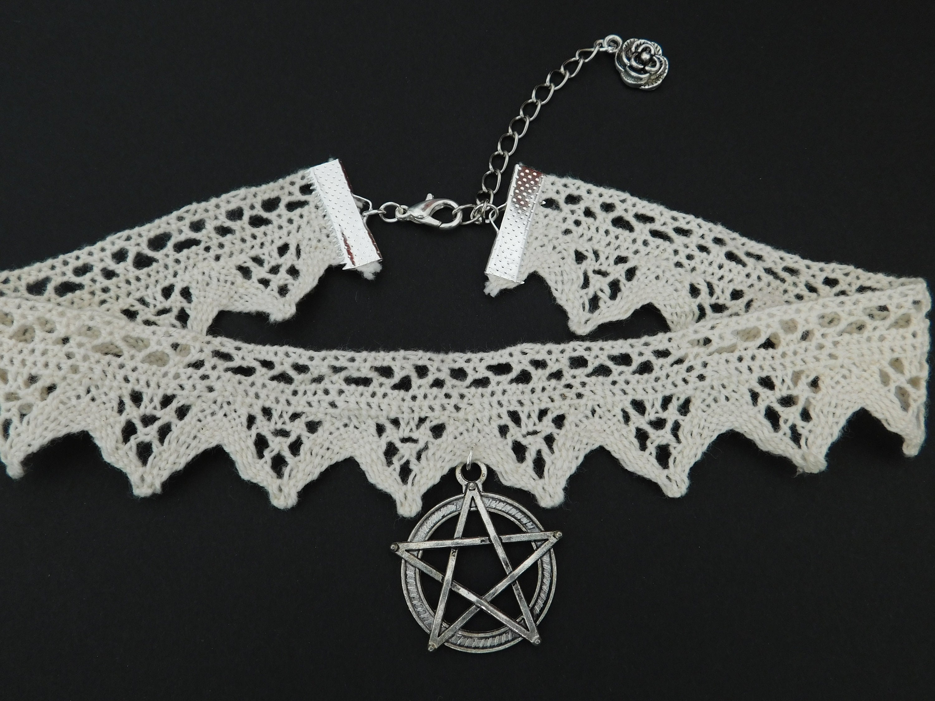 PENTAGRAM IVORY LACE Choker Necklace Pagan Choker Pentagram - Etsy ...