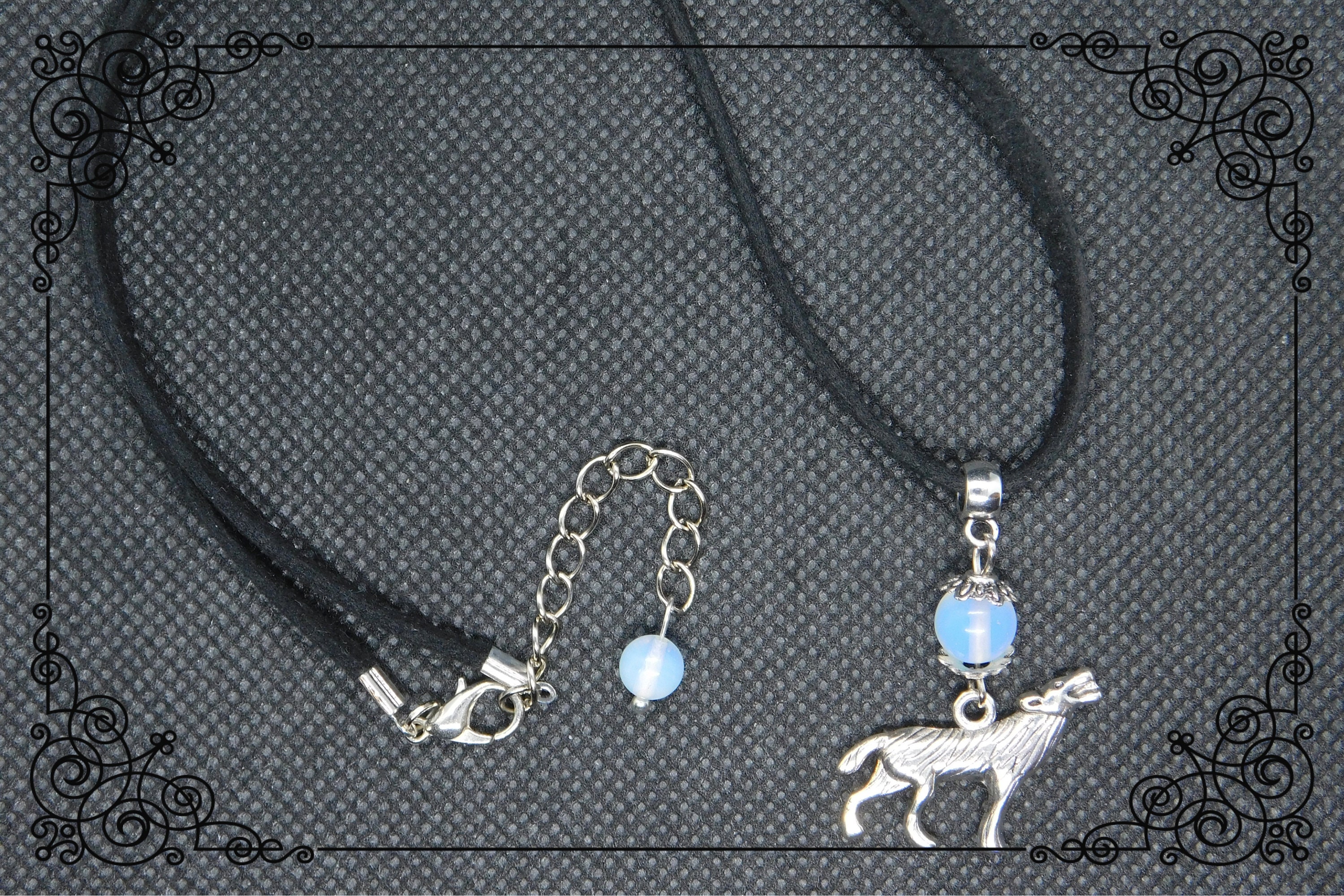 WOLF MOON CHOKER Necklace, Werewolf Moon Pendant, Moonstone Wolf ...