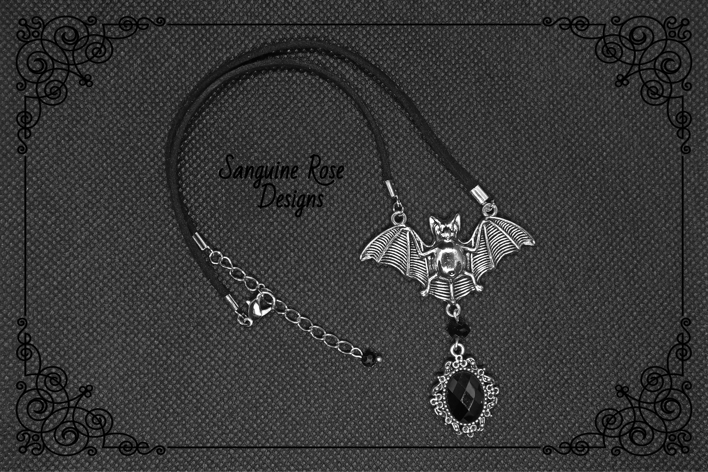 GOTHIC BAT CHOKER, Halloween Bat Necklace, Black Velvet Bat Pendant ...