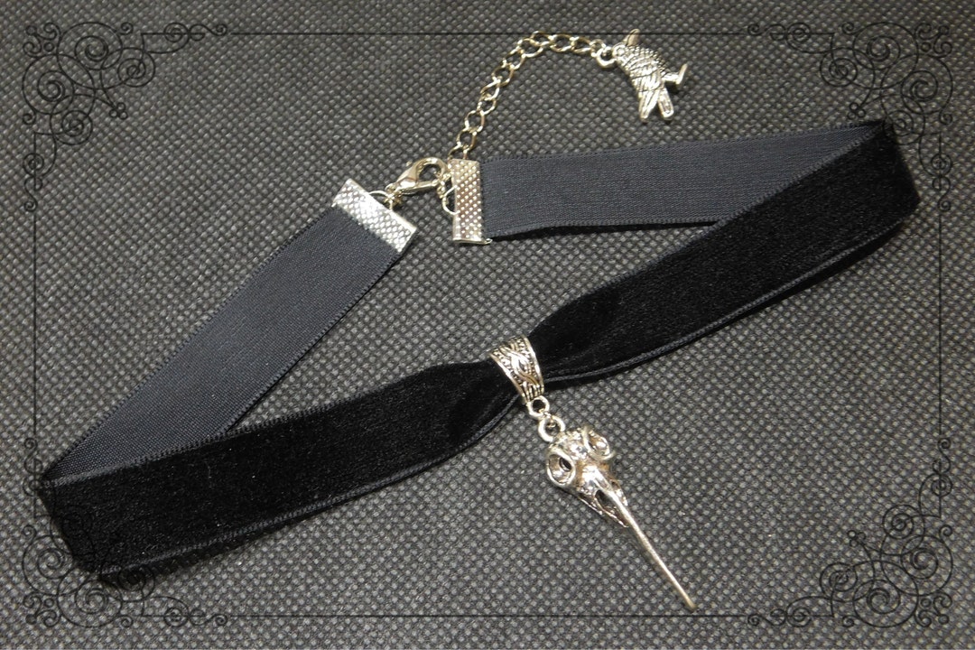 BLACK RAVEN BIRD Skull Velvet Choker Necklace | Gothic Raven Choker ...