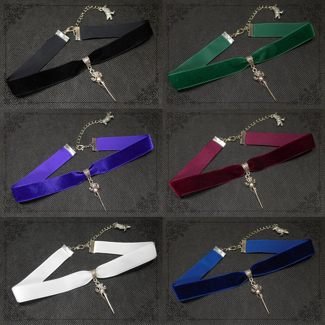 Raven Skull Velvet Choker Necklace in Navy Blue Burgundy Dark Red ...