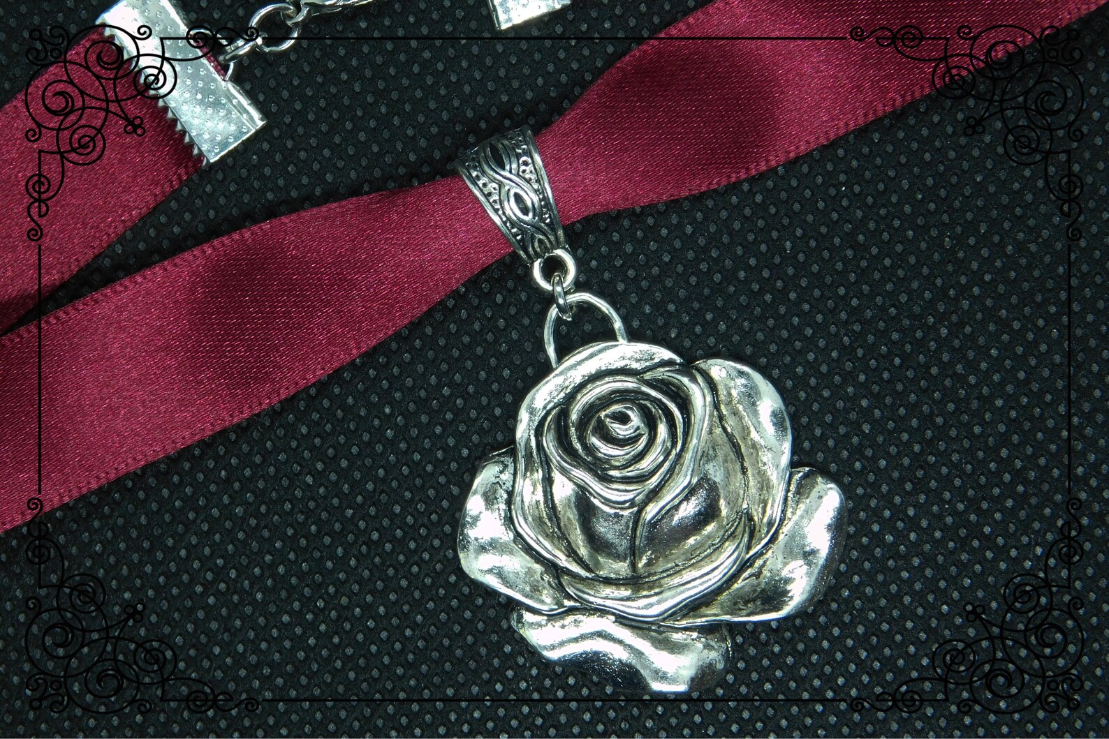 ROSE DARK RED Choker Necklace Rose Pendant Burgundy Choker | Etsy