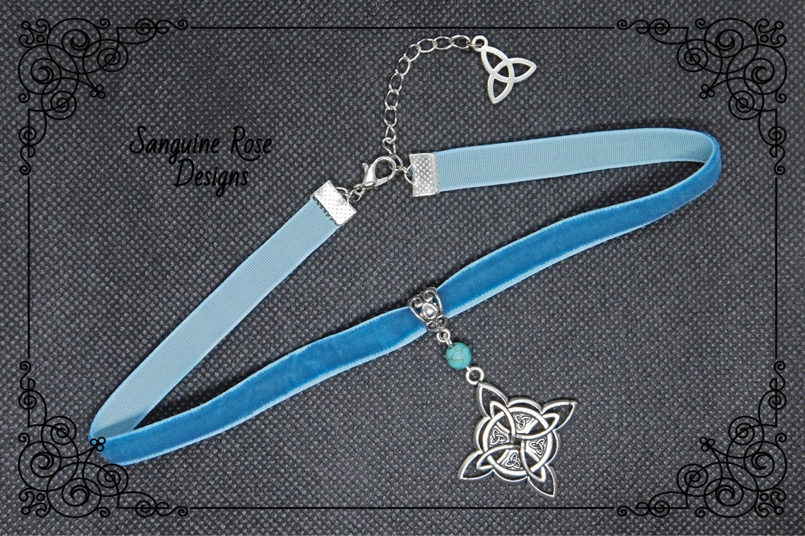 CELTIC CROSS CHOKER Necklace, Triquetra Cross Choker, Turquoise Blue ...