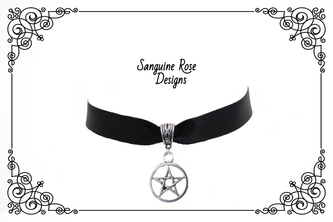 PENTAGRAM CHOKER NECKLACE, Black Satin Choker, Pagan Choker, Witch ...