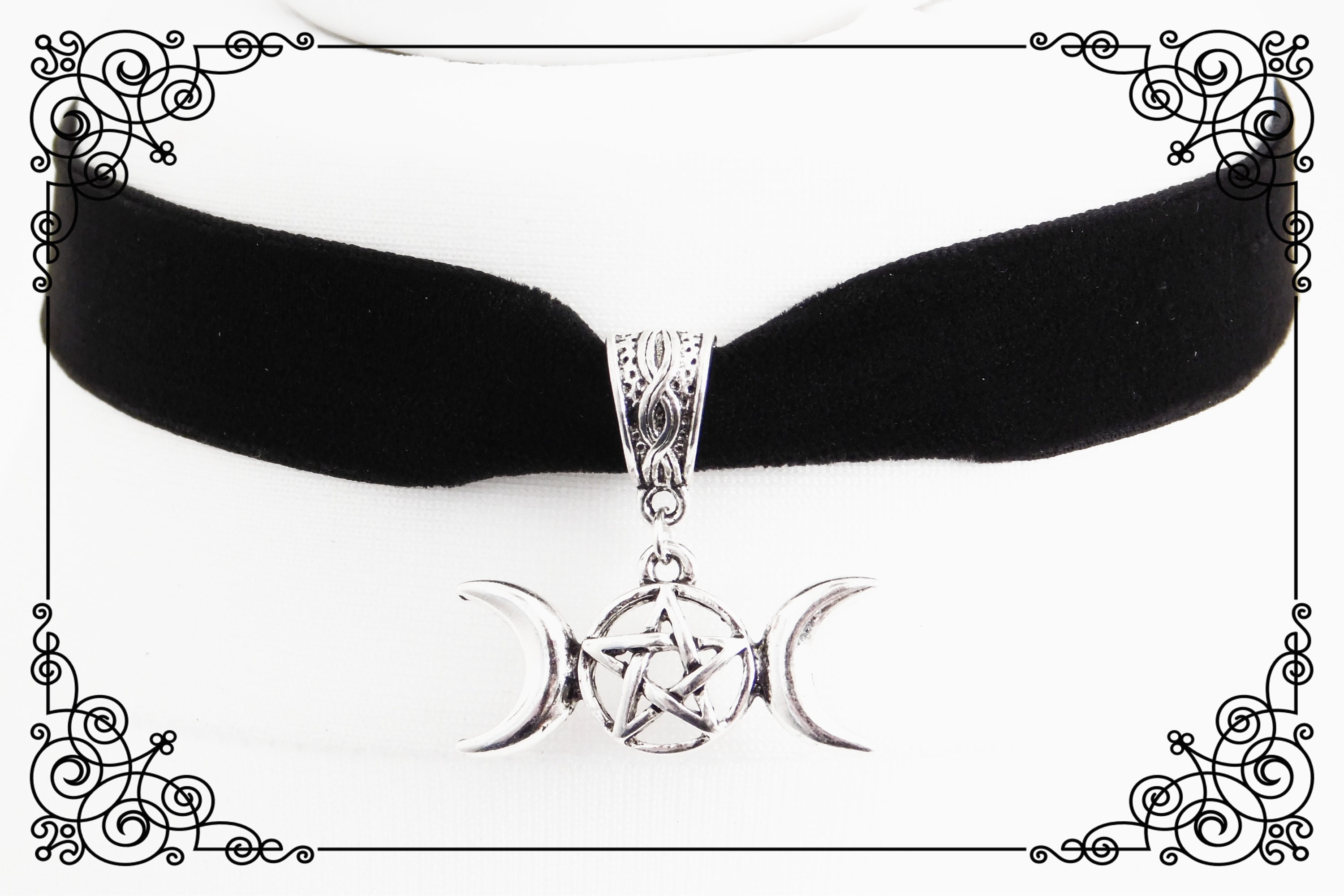 TRIPLE GODDESS MOON Pagan Velvet Choker Necklace in Black | Various ...