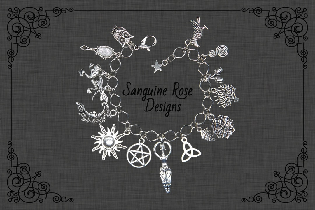 SILVER PAGAN CHARM Bracelet, Wicca Silver Charm Bracelet, Witch ...