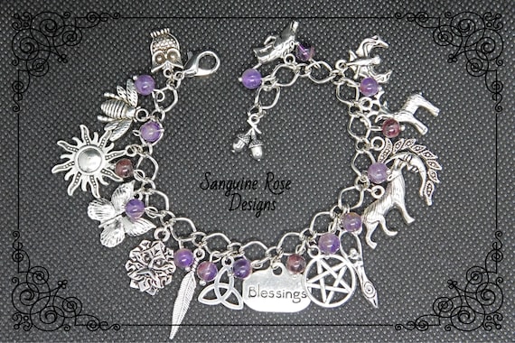 AMETHYST PAGAN Charm Bracelet Witch Wicca Charm Bracelet | Etsy UK