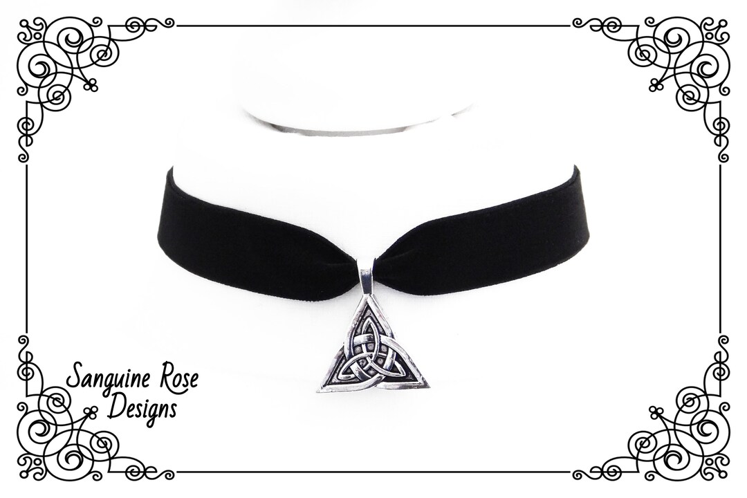 Triquetra Celtic Choker, Black Velvet, Pagan Wicca Necklace - Etsy