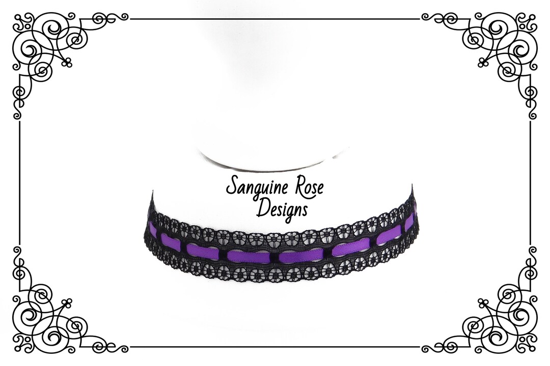 Purple Lace Choker Necklace - Black and Purple Gothic Choker - Timeless ...