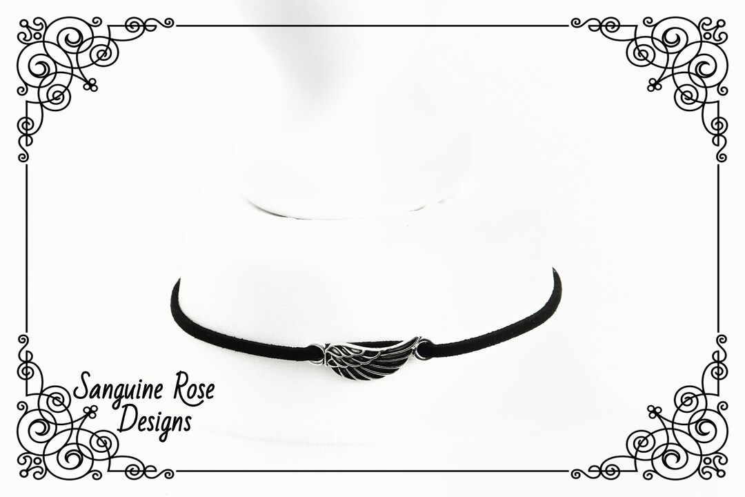 DAINTY ANGEL WING Choker Necklace, Angel Wing Black Choker, Handmade ...