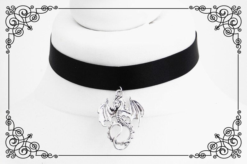 DRAGON BLACK SATIN Choker Necklace Dragon Choker Folklore - Etsy