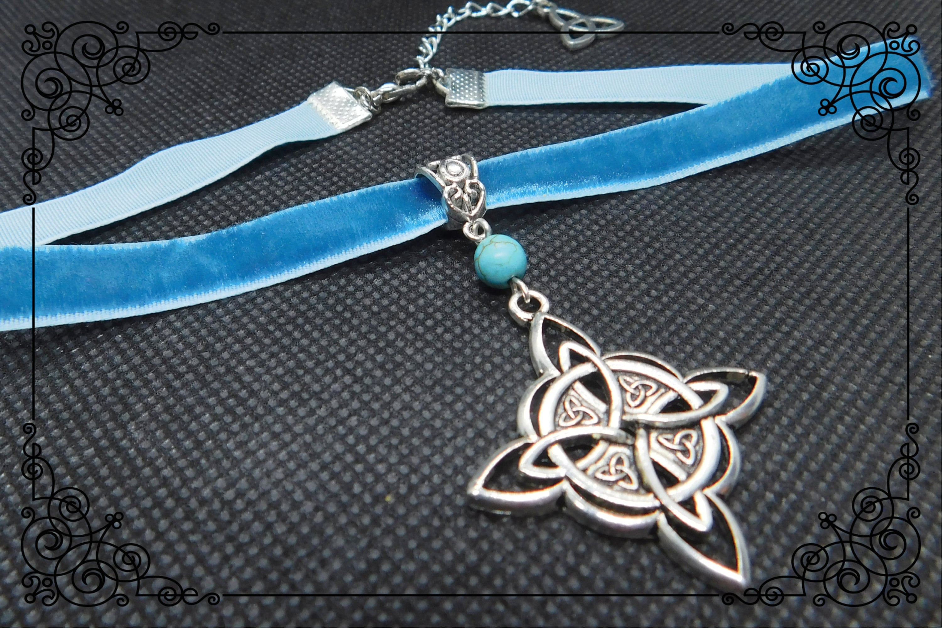 CELTIC CROSS CHOKER Necklace, Triquetra Cross Choker, Turquoise Blue ...