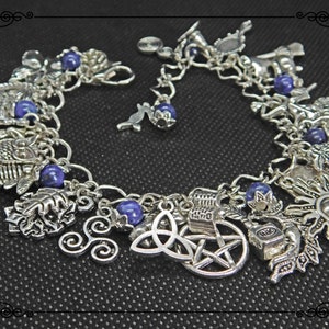 LAPIS LAZULI PAGAN Charm Bracelet, Wicca Silver Charm Bracelet, Witch Bracelet, Fully Loaded ...