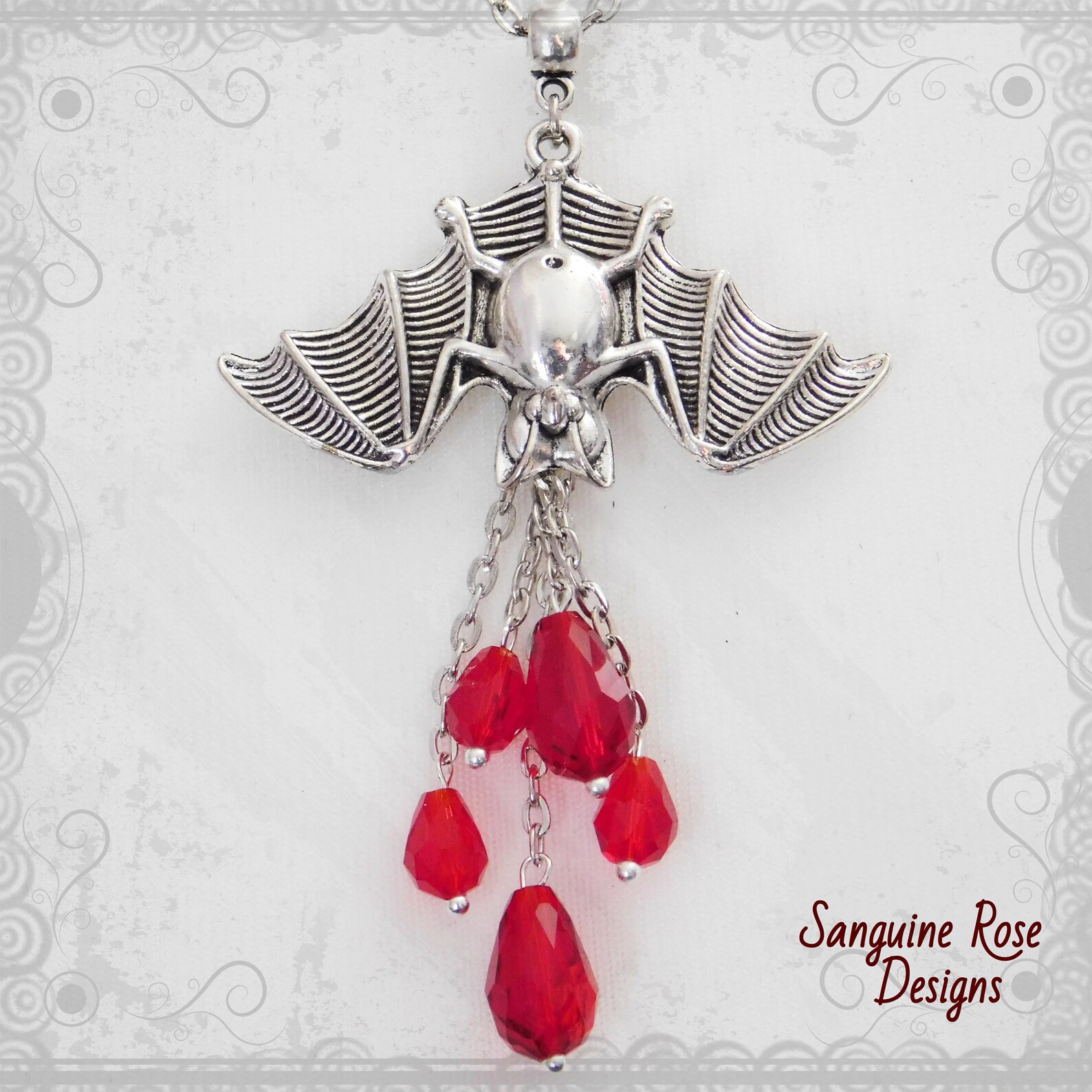 VAMPIRE BLOOD BAT Necklace, Blood Drop Bat Pendant, Silver Bat Pendant ...