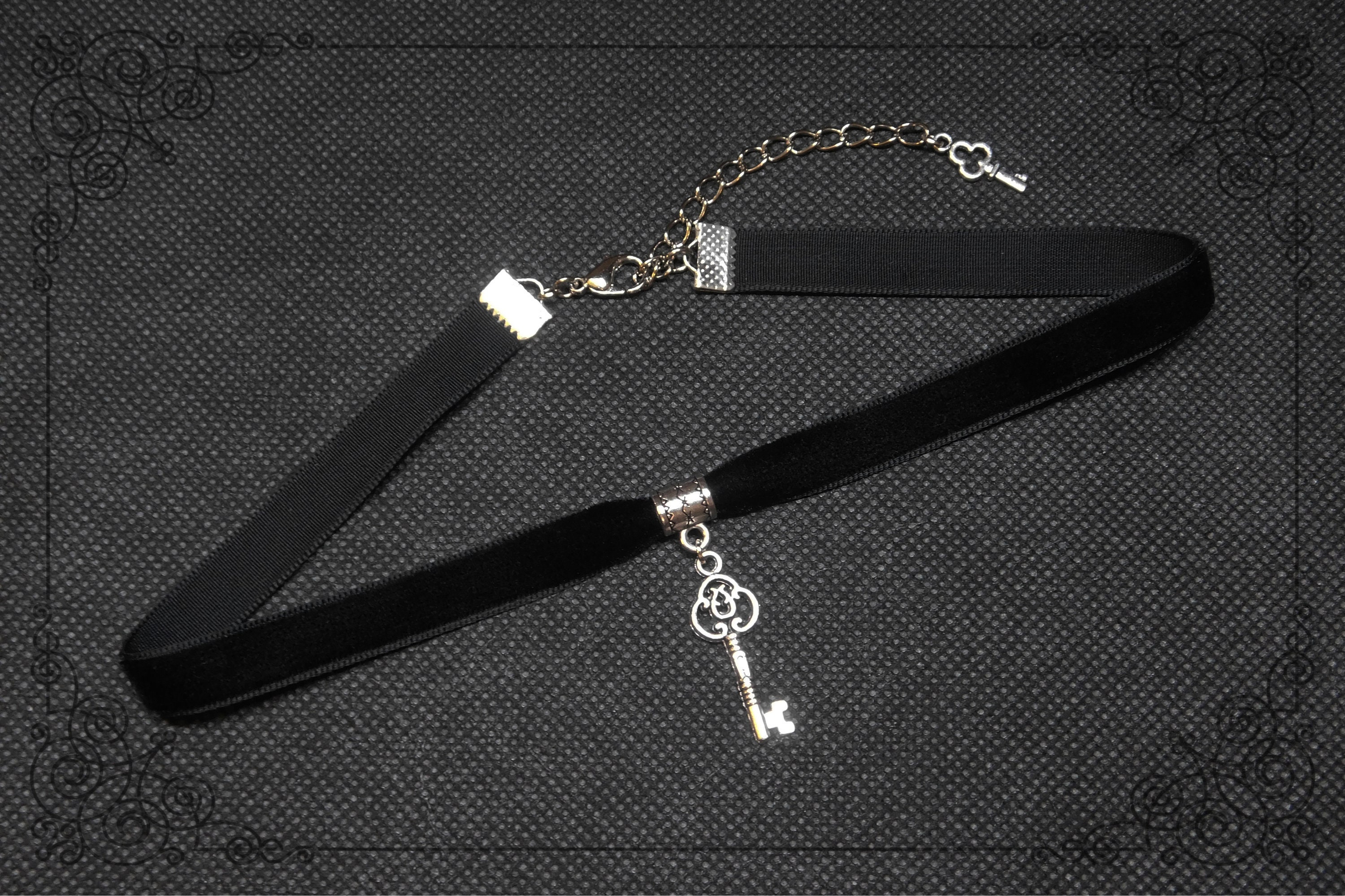 KEY BLACK VELVET Choker Necklace Dainty Key Choker Gothic | Etsy